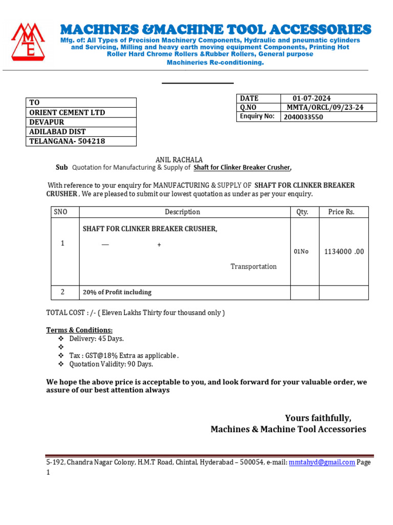 New Shaft Hammer Breaker EN24 | PDF | Engineering | Manufactured Goods