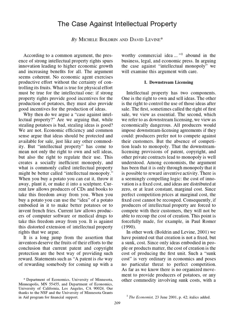 boldrin2002 | PDF | Intellectual Property | Monopoly