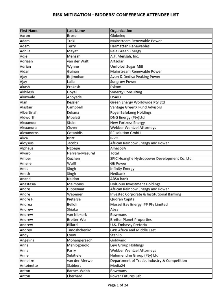 RMIPPPP Bidders' Conference Attendee List | PDF