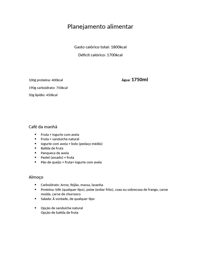 Planejamento Alimentar | PDF