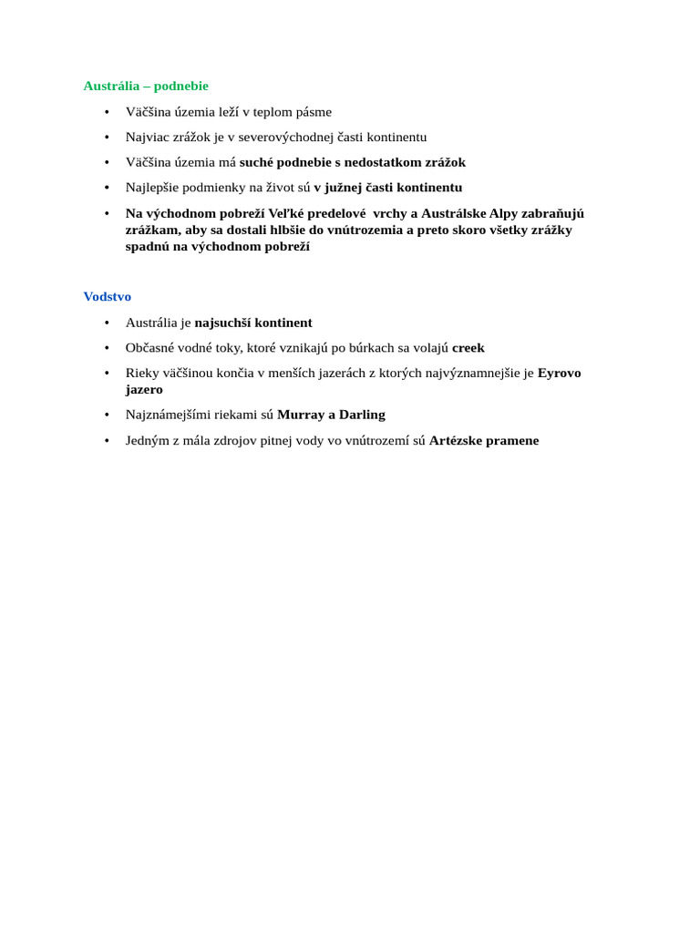 Austrália - Podnebie A Vodstvo | PDF