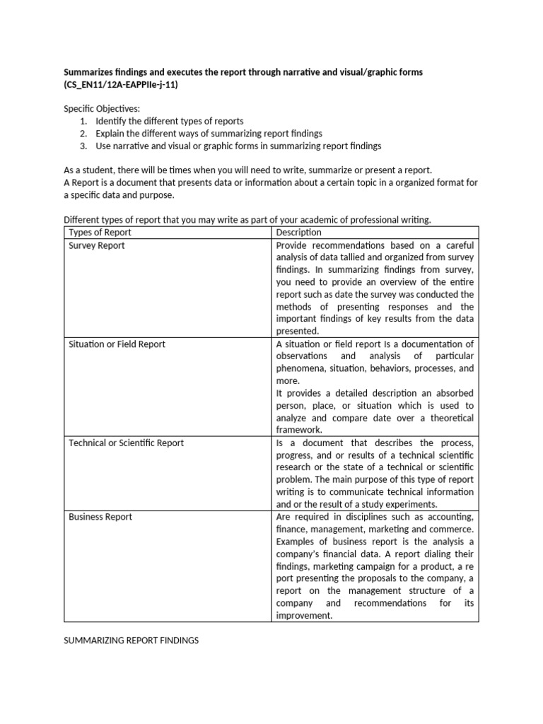 Summarizing Report Findings Effectively | PDF | Narrative | Data