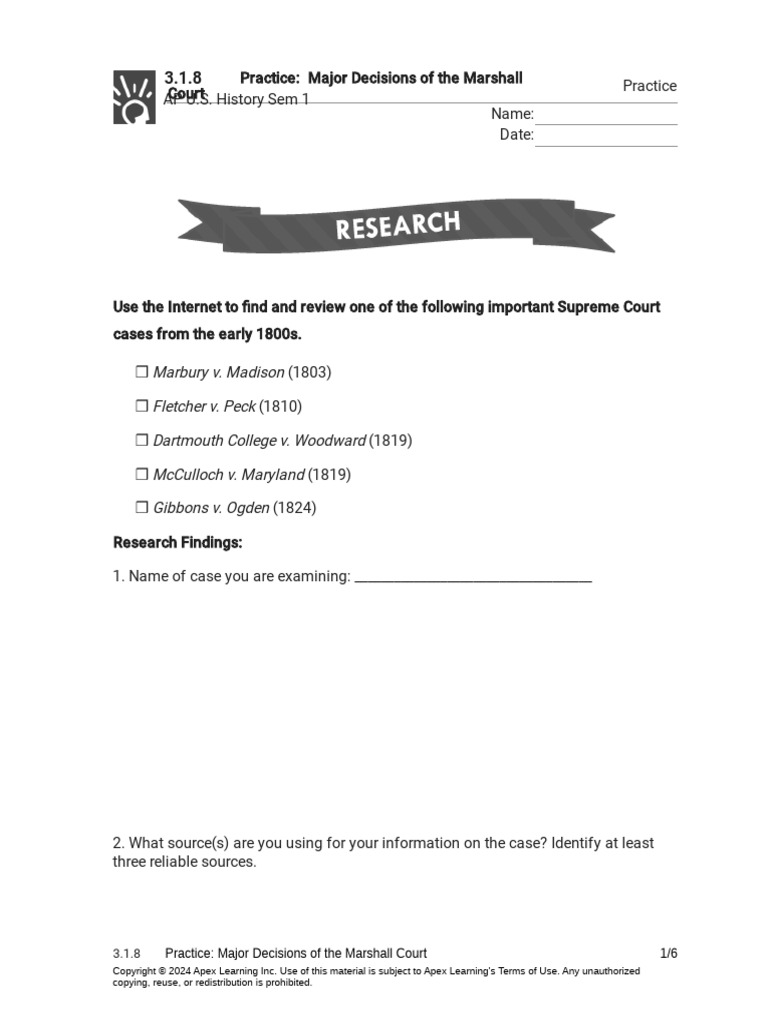 3.1.8 Practice - Major Decisions of the Marshall Court (Practice) | PDF ...