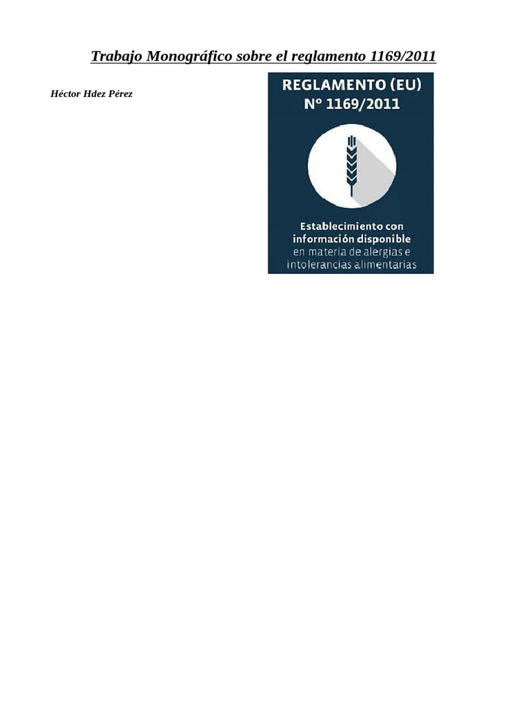 Trabajo Monografico Sobre El Reglamento 1169-2011 Héctor Hdez PDF | PDF | Alimentos | Alergia a ...