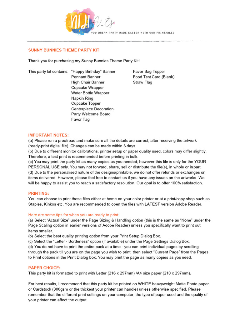 FA SunnyBunnies PartyKits Betsabe 1 | PDF | Printer (Computing)