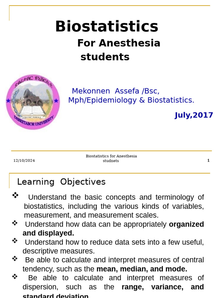 Biostatistics for Anesthesia Students | PDF | Statistics | Level Of ...