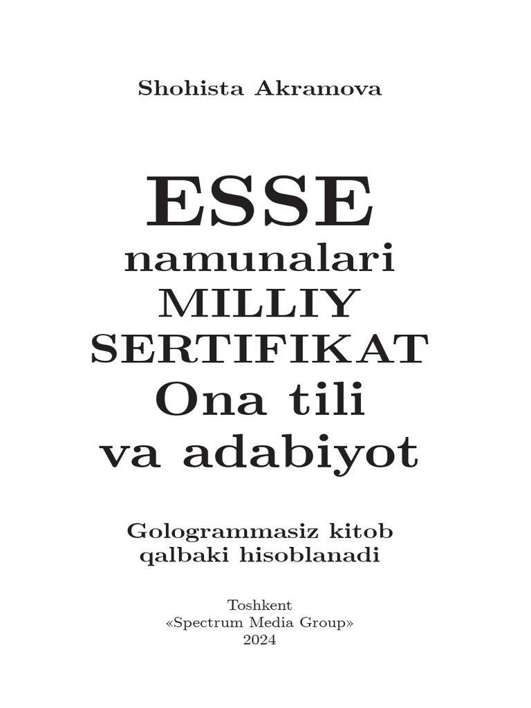 Esse Namunalari Milliy Sertifikat Ona Tili Va Adabiyot Shohista | PDF