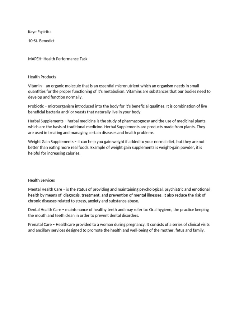 Mapeh Health Performance Task | PDF