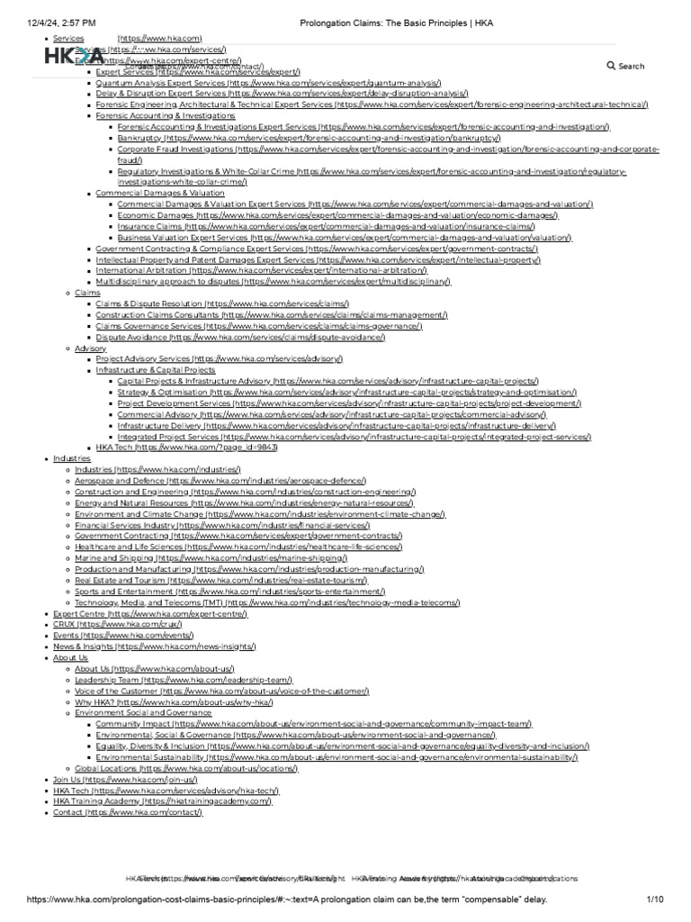 Prolongation Claims - The Basic Principles - HKA | PDF | Cost | Employment