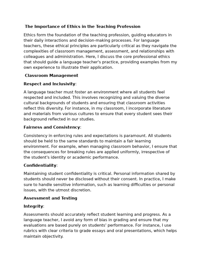 Ethics in Language Teaching Practices | PDF | Classroom Management ...