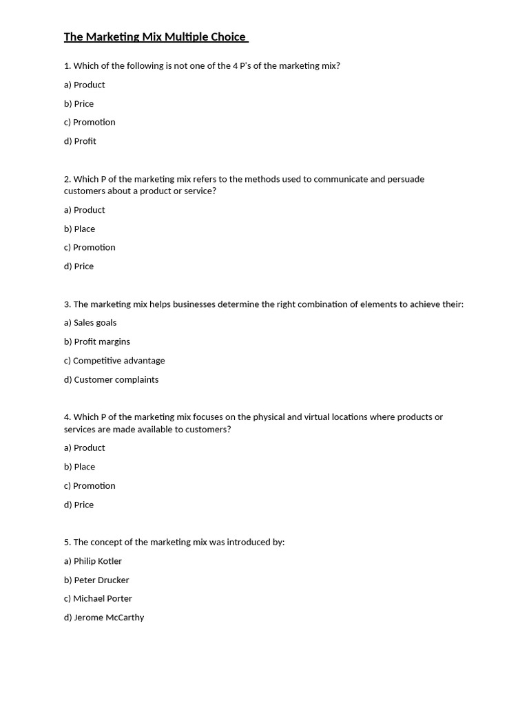 The-Marketing-Mix-Multiple-Choice | PDF