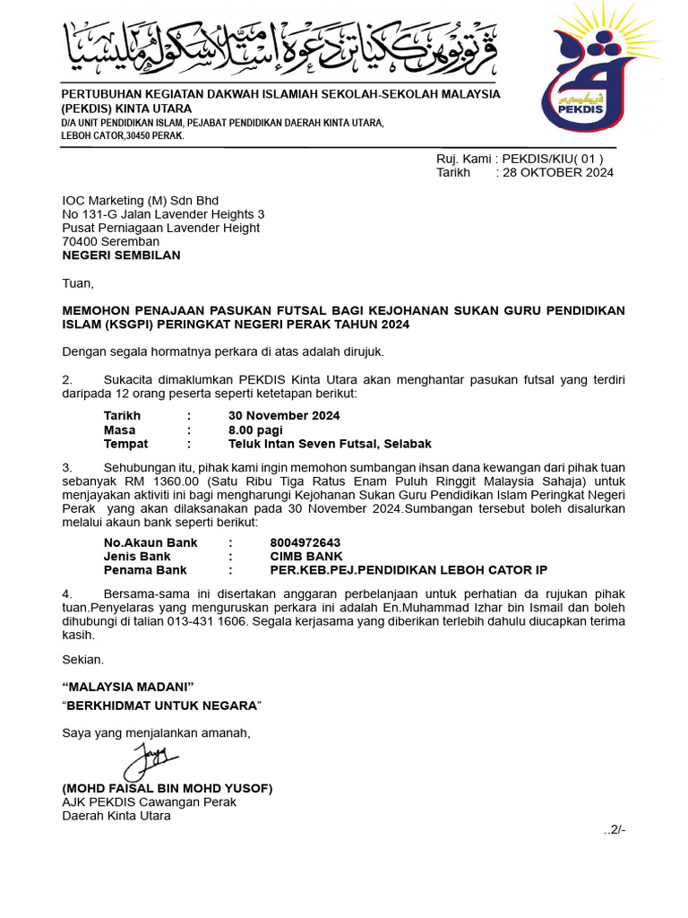 Surat Pekdis Futsal Ioc | PDF