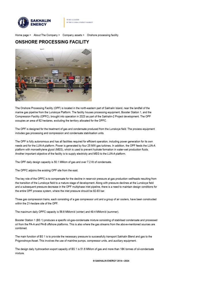 Sakhalin Onshore Processing Facility Overview | PDF | Gas Technologies ...