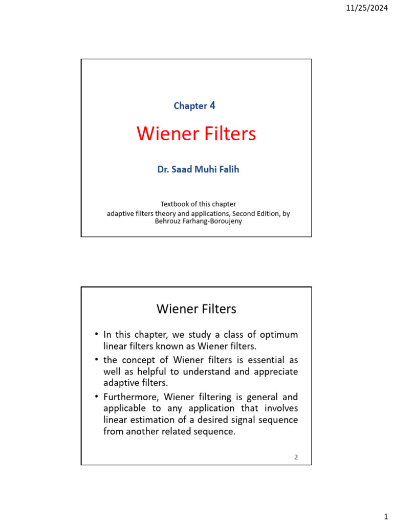 Understanding Wiener Filters | PDF | Estimation Theory | Applied ...