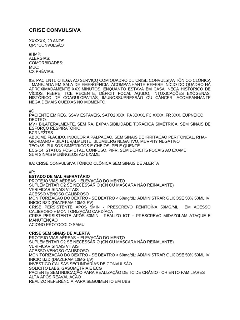 Crise Convulsiva Tônico-Clônica Avaliada | PDF