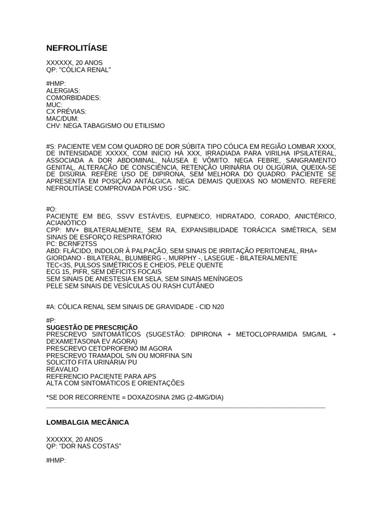 Cólica Renal e Lombalgia em Jovem | PDF | Dor | Fisiologia