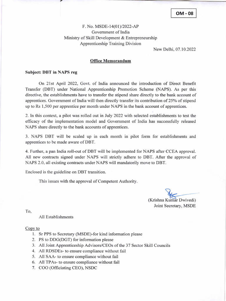 OM 8 With +DBT Guidelines | PDF | Apprenticeship