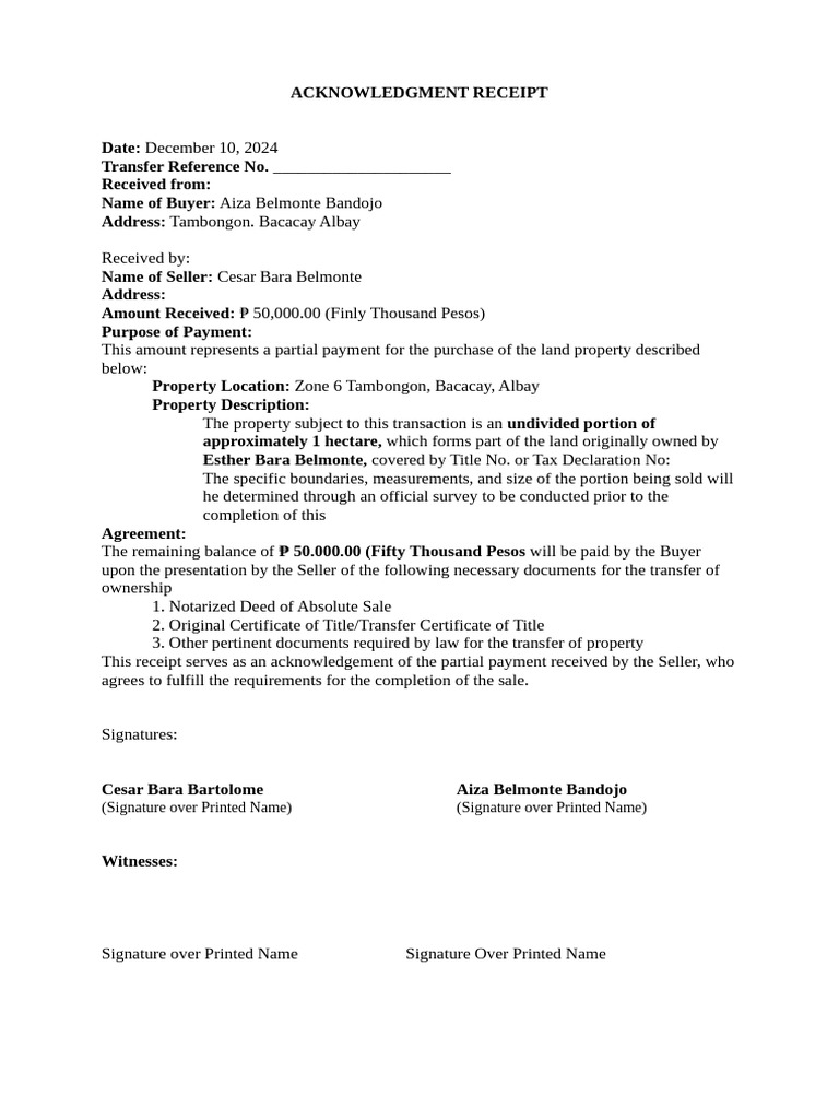 ACKNOWLEDGMENT RECEIPT | PDF