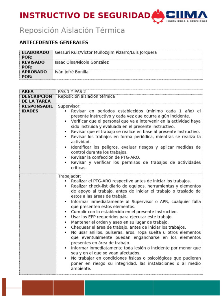 Instructivo REPOSICIÓN AISLACIÓN TÉRMICA | PDF