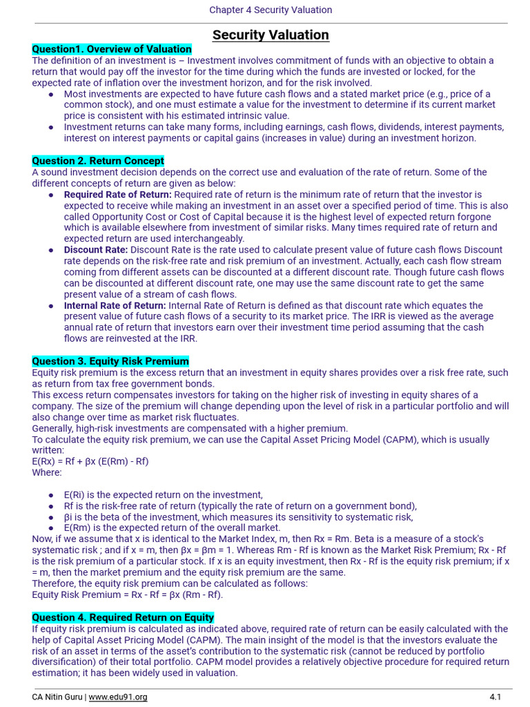 04 Security Valuation | PDF | Free Cash Flow | Bonds (Finance)