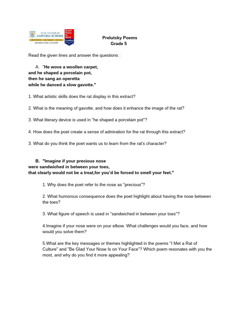 Prelutsky Poems - Grade 5 | PDF