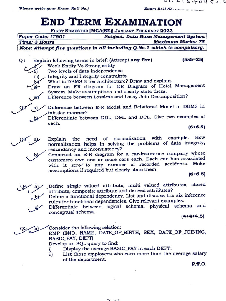 MCA(SE) First Sem Question Paper | PDF | C++ | Method (Computer Programming)