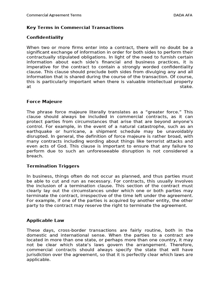 Key Commercial Contract Clauses | PDF | Breach Of Contract | Damages