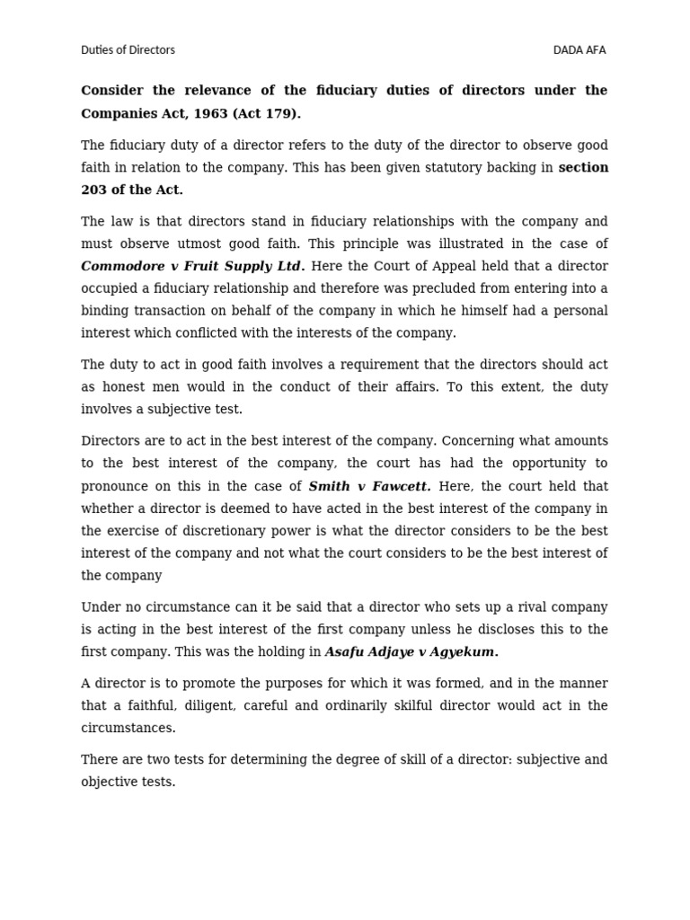 Duties of Directors | PDF | Fiduciary | Legal Liability