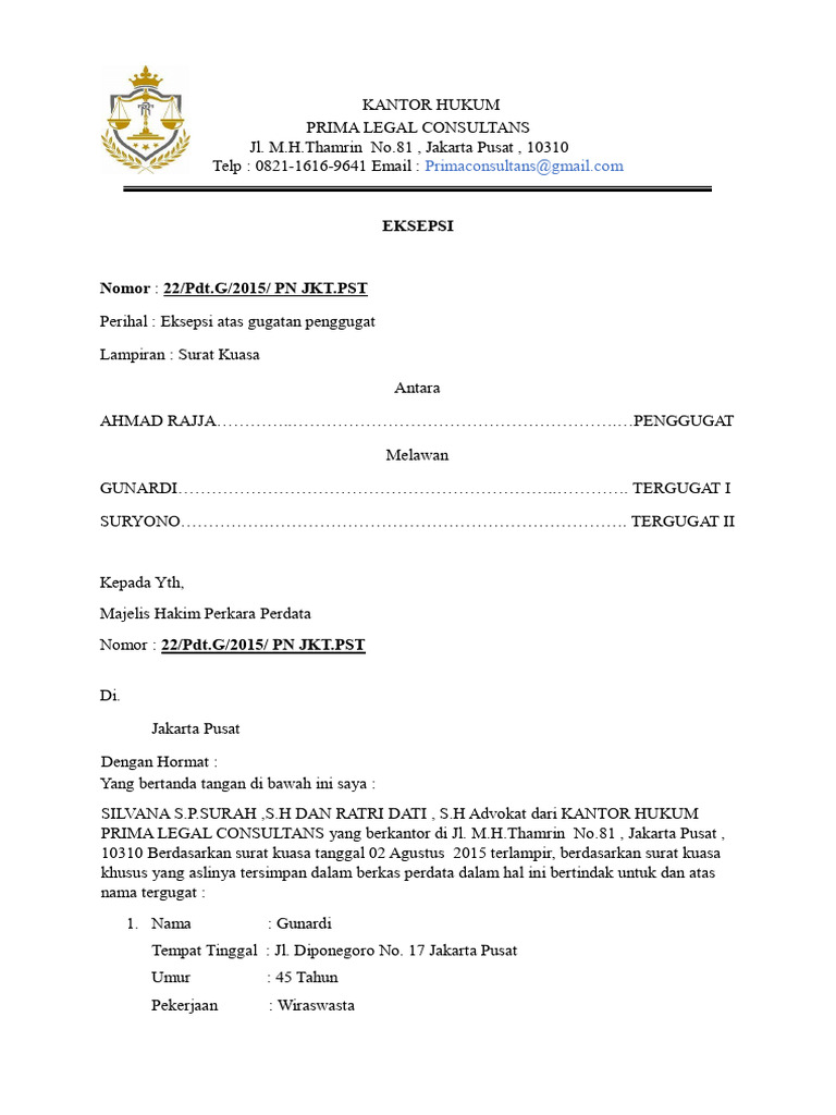 Surat Eksepsi Kelompok 07 | PDF