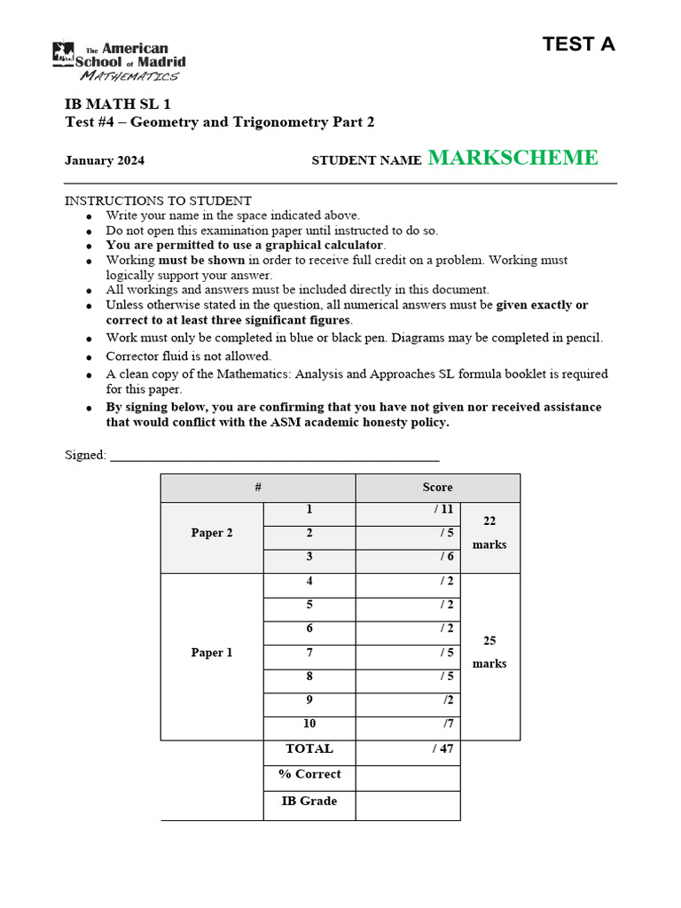 AASL 1 Geometry and Trigonometry Part 2 Assessment SOLUTIONS | PDF | Mathematics