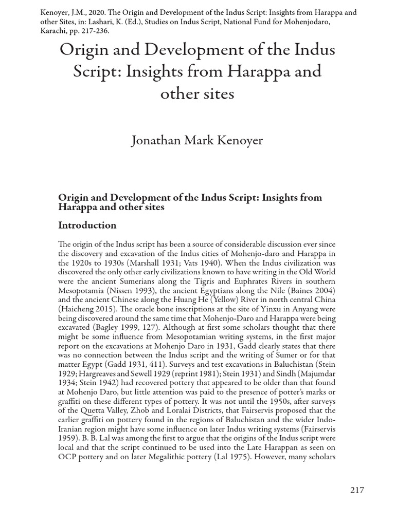 Indus Script Origins and Evolution | PDF