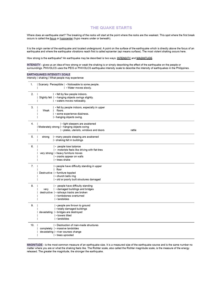 1. the Quake Starts | PDF | Earthquakes | Natural Hazards
