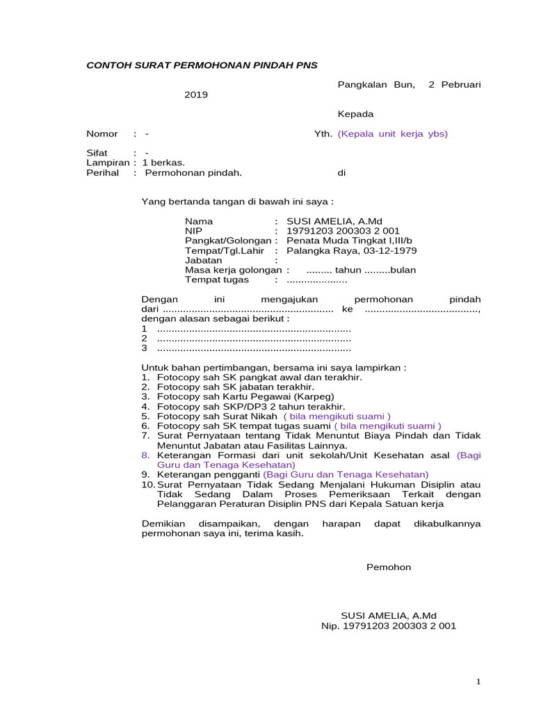 Contoh Format Usul Pindah Tugas | PDF