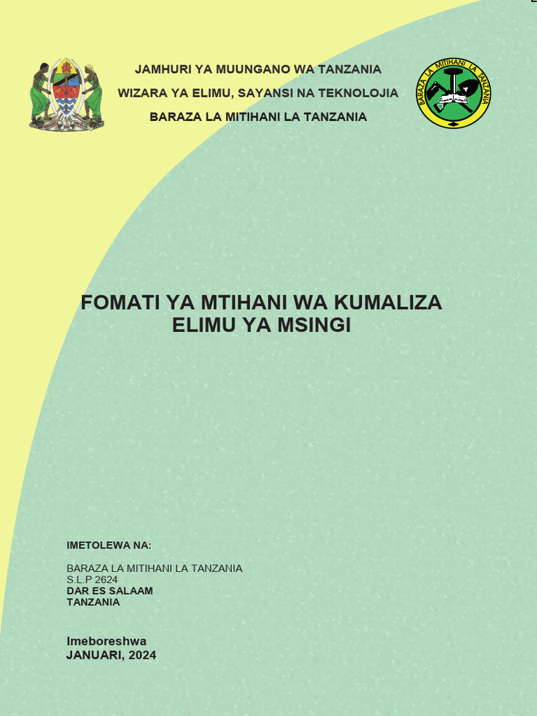 Fomati Psle 2024 Kiswahili | PDF