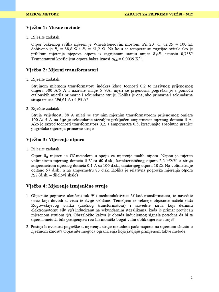Zadatci_za_pripremu_vjezbi_-_2012 | PDF