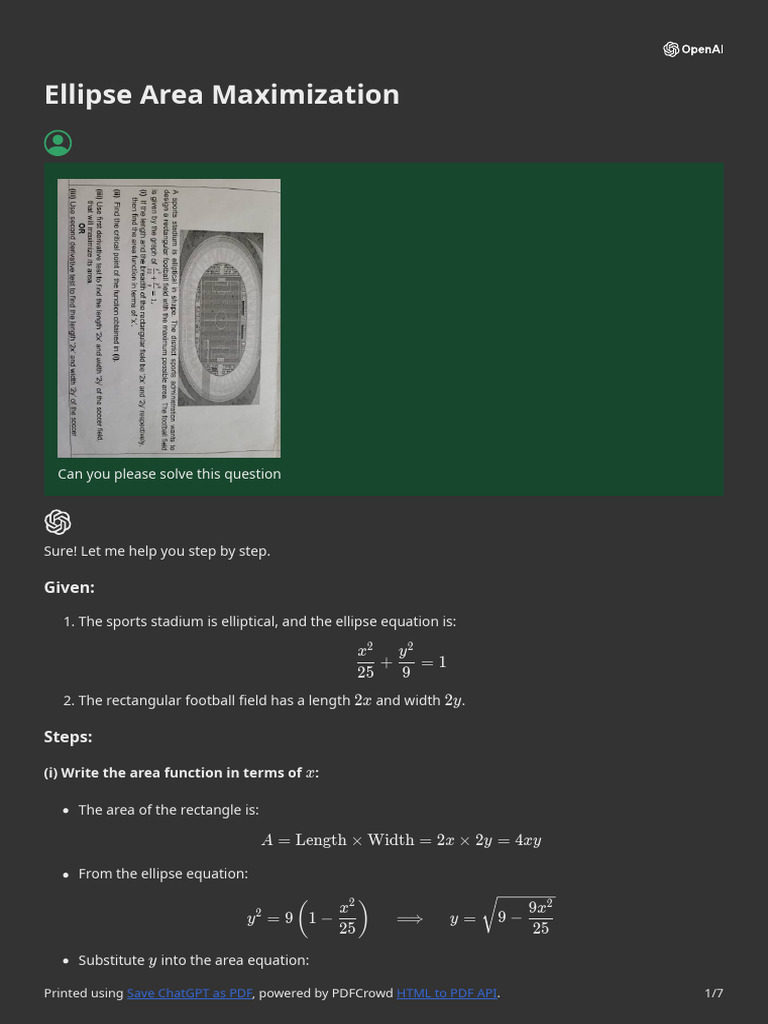 Ellipse Area Maximization | PDF | Area | Ellipse