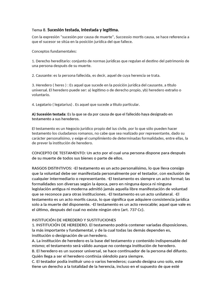 Sucesión Testada e Intestada: Claves | PDF | Herencia | Intestacy