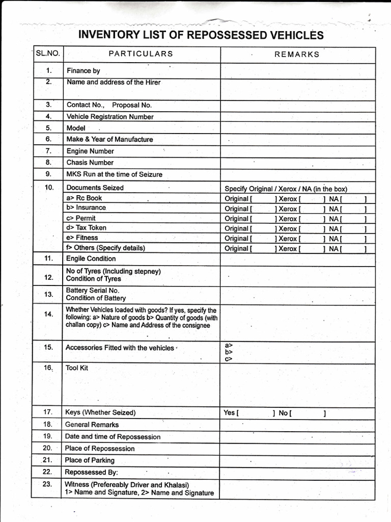 Repossessed Vehicle Inventory List | PDF