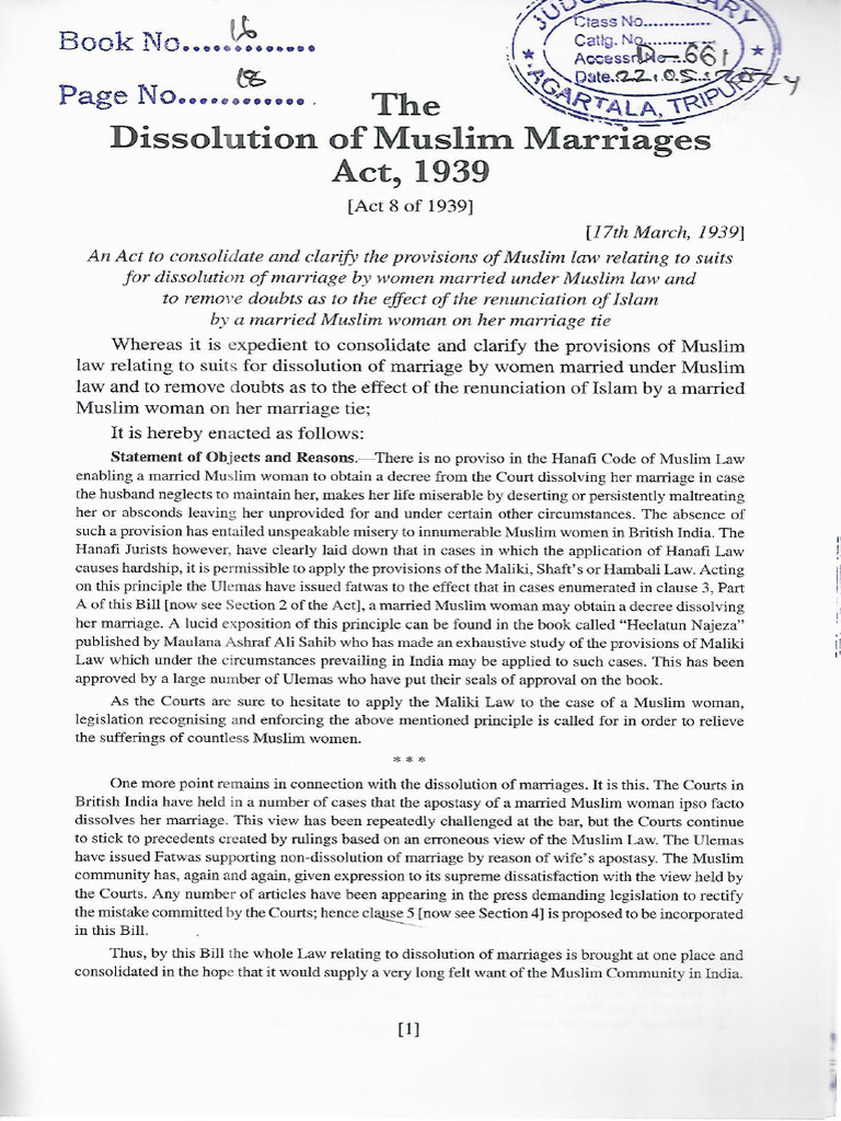 Dissolution of Muslim Marriage Act, 1939 | PDF