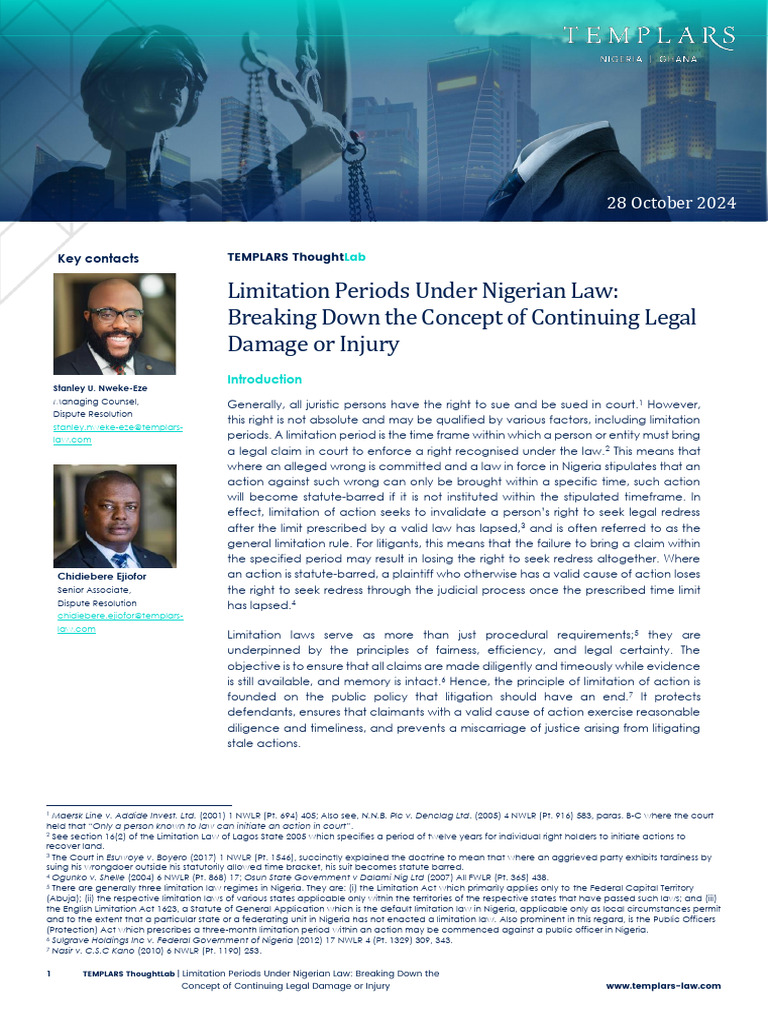 Limitation Periods in Nigerian Law | PDF | Lawsuit | Appeal