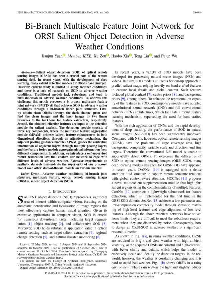 Bi-Branch Multiscale Feature Joint Network For ORSI Salient Object Detection in Adverse Weather ...