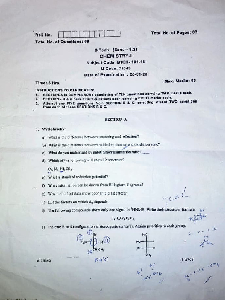 Ptu Chemistry January 2023 Pdf Applied And Interdisciplinary