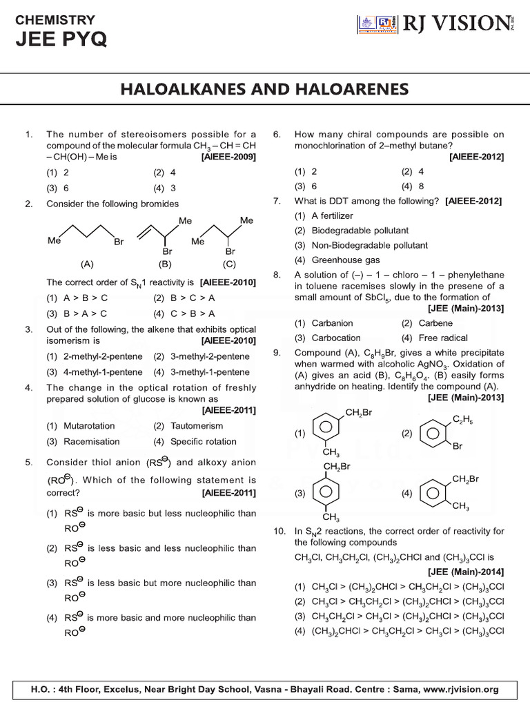 Ch 6 Haloalkanes and Haloarenes(Ques) | PDF