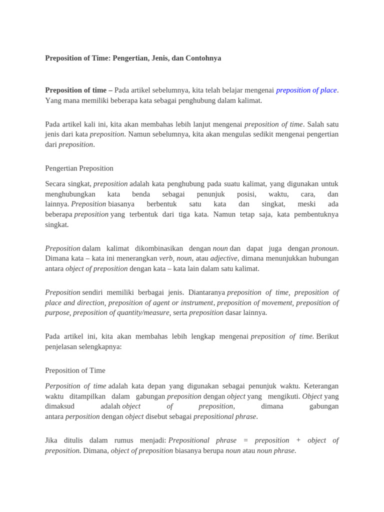 Preposition of Time: Jenis & Contoh | PDF