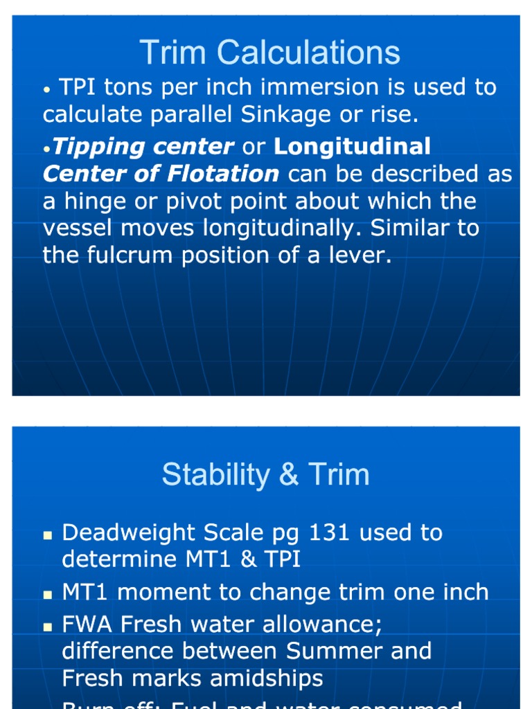 Stability & Trim, Stress Calculations | PDF | Lever | Ships