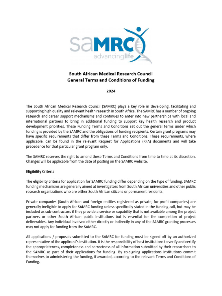 SAMRC Funding Terms and Conditions 2024 | PDF | Intellectual Property ...