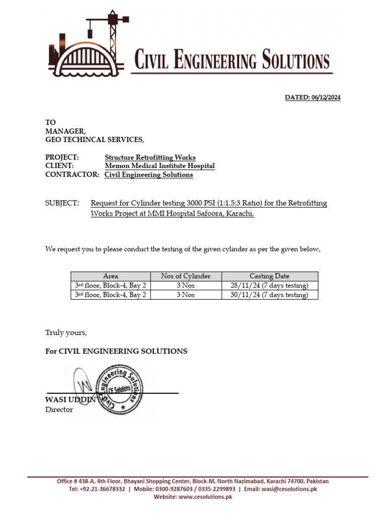 Cylinder Testing Request for MMI Hospital | PDF