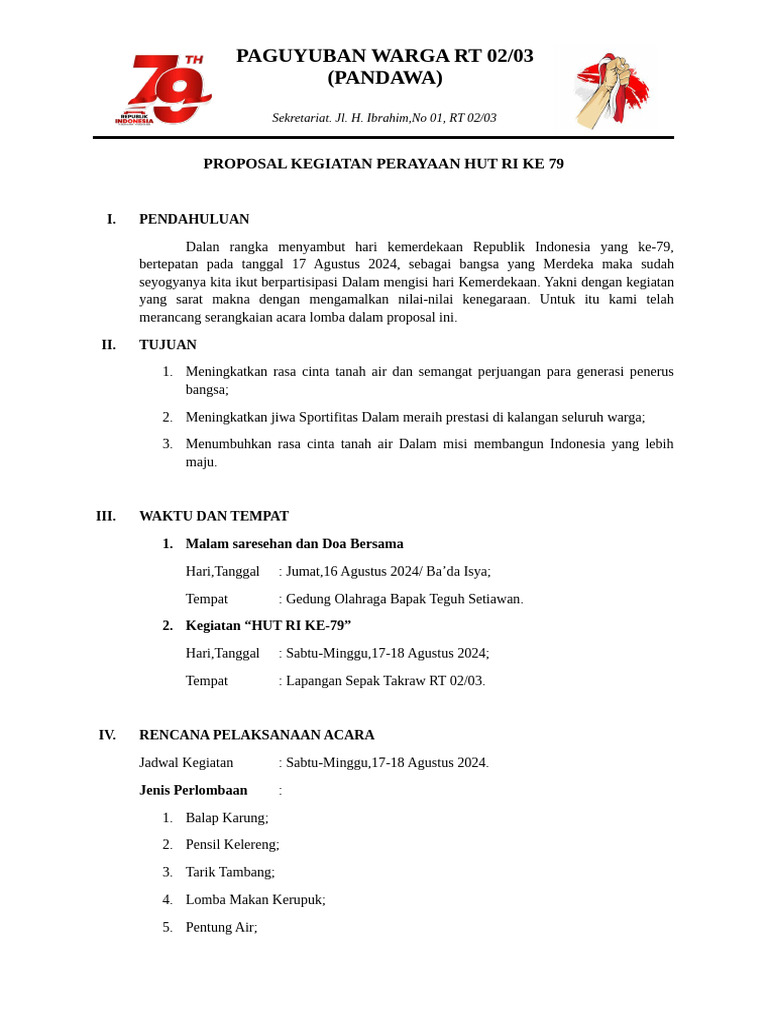 Proposal Kegiatan Perayaan Hut Ri Ke 79 | PDF