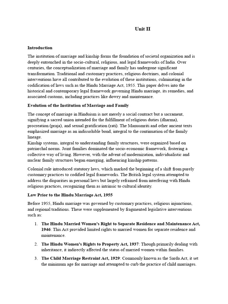 Unit II | PDF | Marriage | Divorce