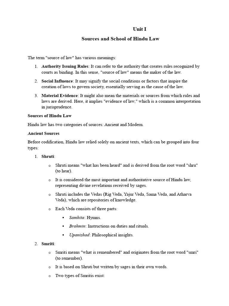 Hindu Law: Sources and Schools Explained | PDF | Vedas | Precedent